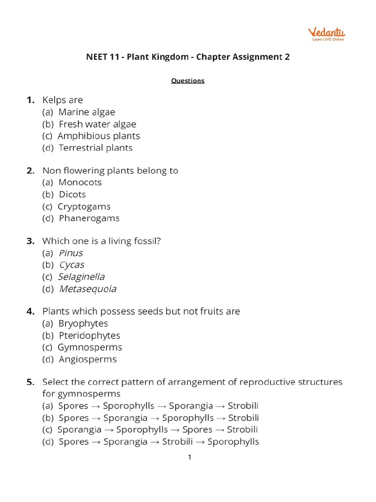 NEET 11 Plant Kingdom Assignment 2 | PDF