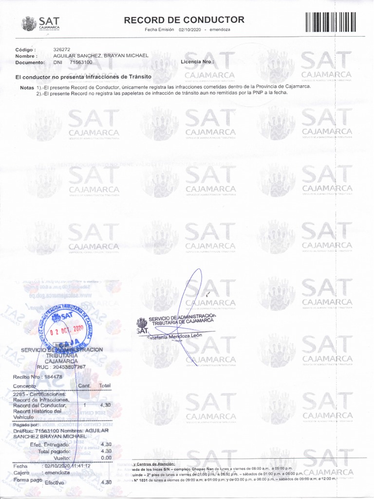 Record de Conductor - Sin Deuda | PDF