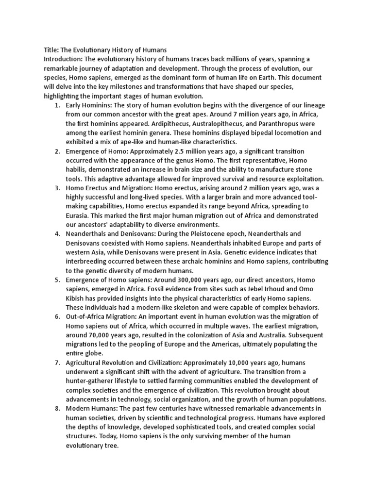 Evolutionary History of Humans | PDF | Homo | Human