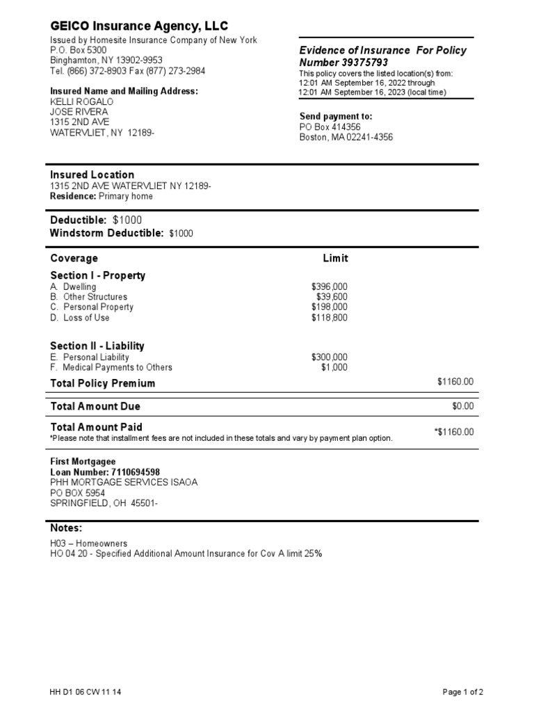 Home Insurance Coverage Details | PDF | Insurance | Deductible