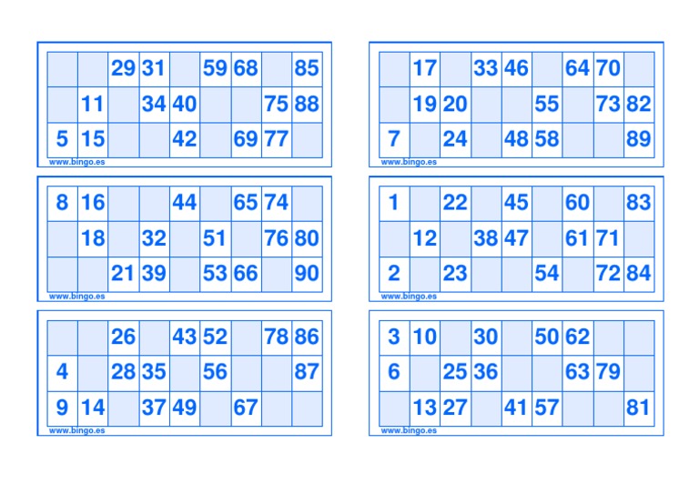 Cartones Bingo 90 Bolas | PDF