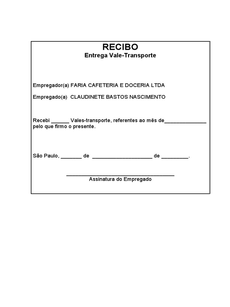 Modelo Recibo De Vale Word