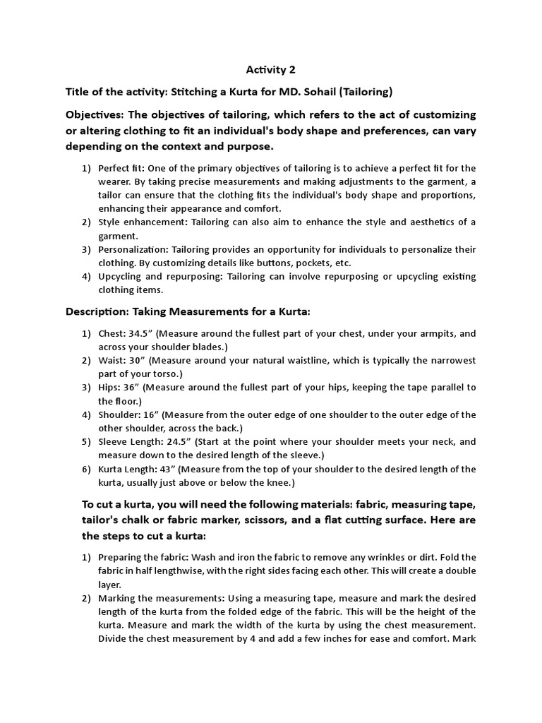 Activity 2 Tailoring | PDF | Clothing | Length