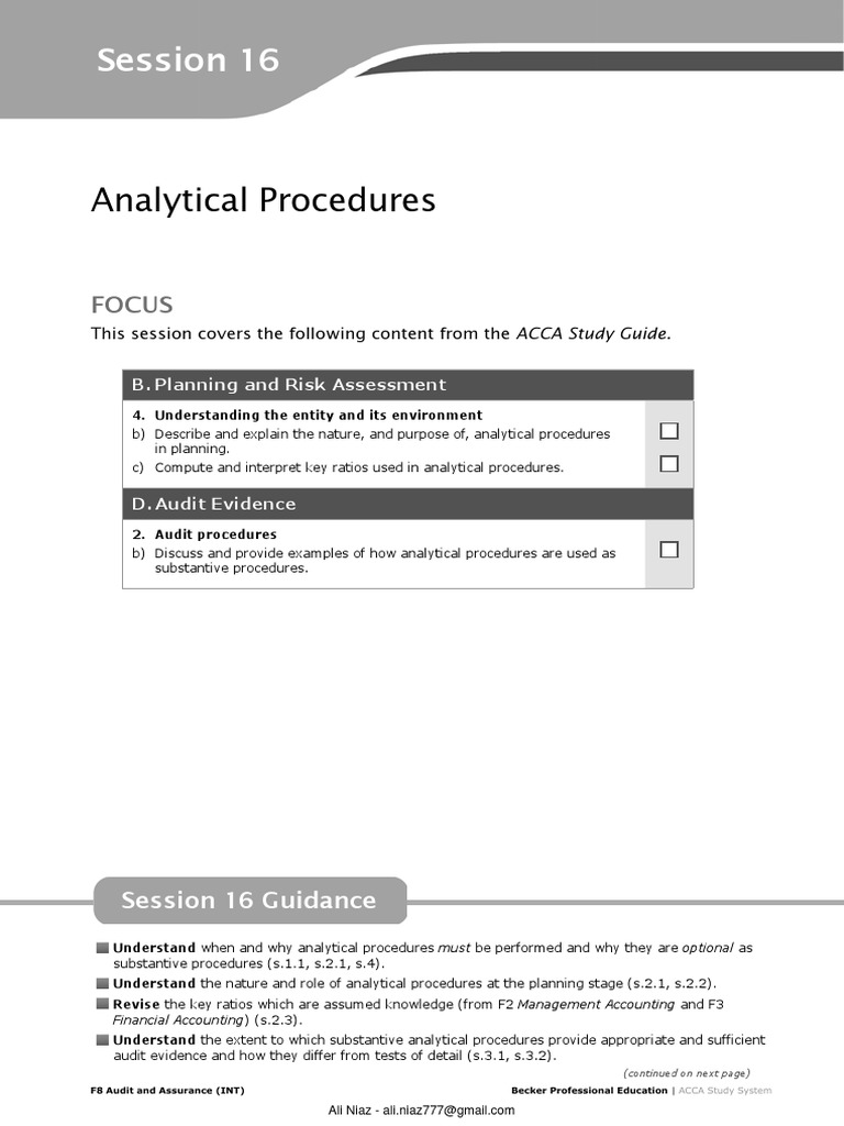 F8-16 Analytical Procedures | PDF | Audit | Financial Capital