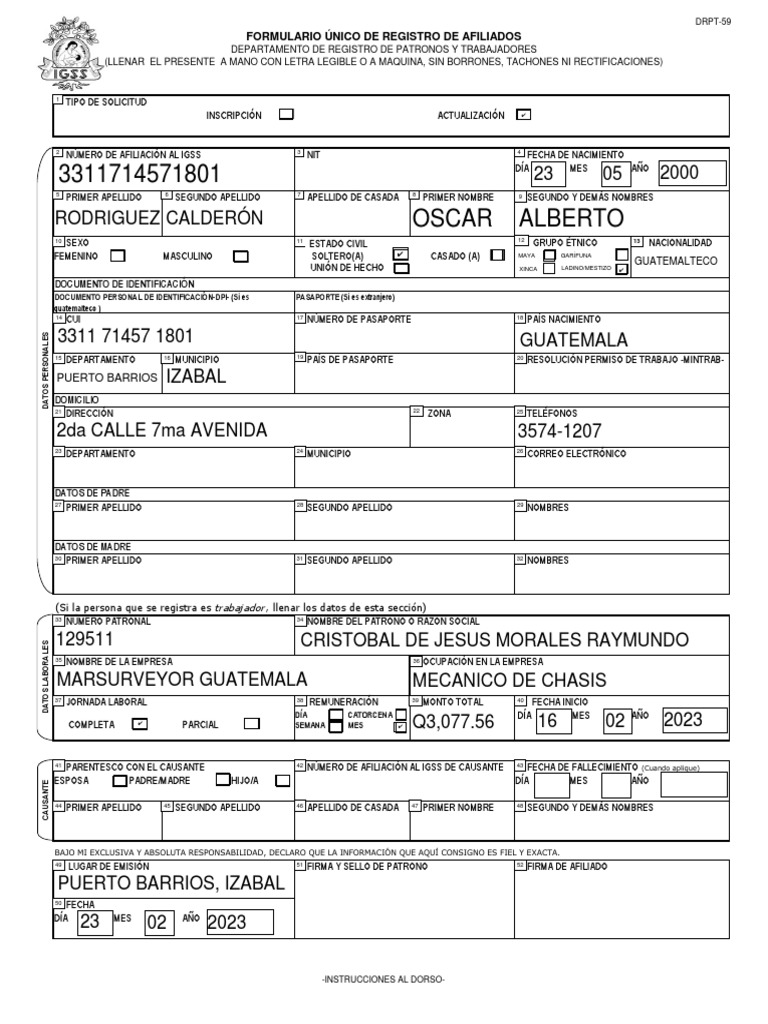 Formulario-DRPT-59-IGSS-Rev-2021 | PDF | Guatemala