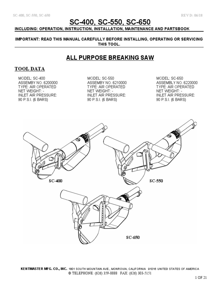 Kentmaster Air Operated Saw Manual | PDF | Bearing (Mechanical ...