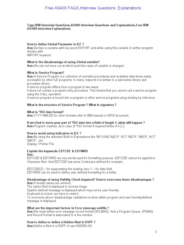 Free AS400 FAQS AND EXPLAINATIONS | PDF | Database Index | Computing