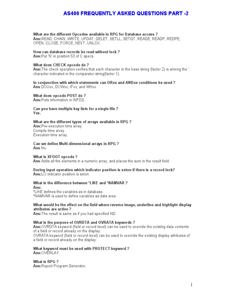 As 400 Faq Part - 2 | PDF | Ibm Rpg | Databases