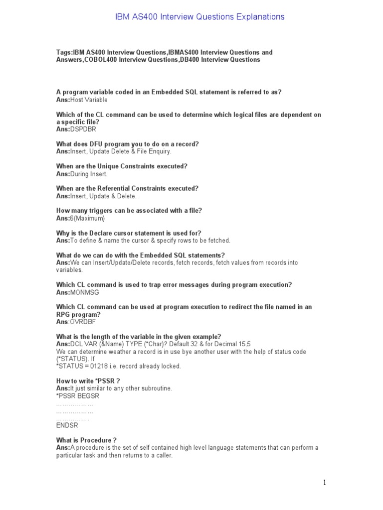 IBM AS400 Interview Questions Explanations | PDF | Parameter (Computer Programming) | Computer ...