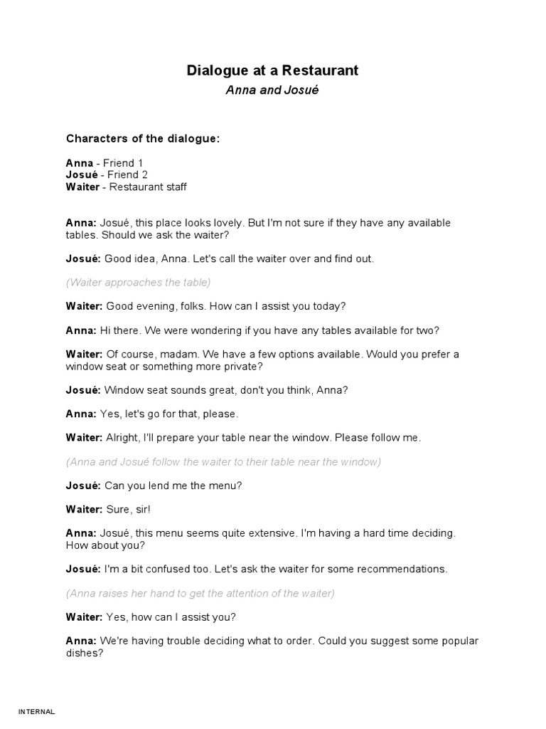 Dialogue at A Restaurant | PDF | Waiting Staff | Restaurants