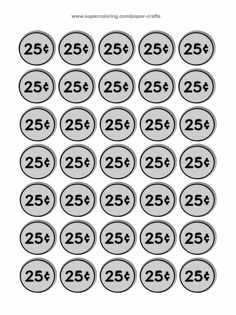 25 Cent Coins Quarter Printable Template Paper Craft | PDF