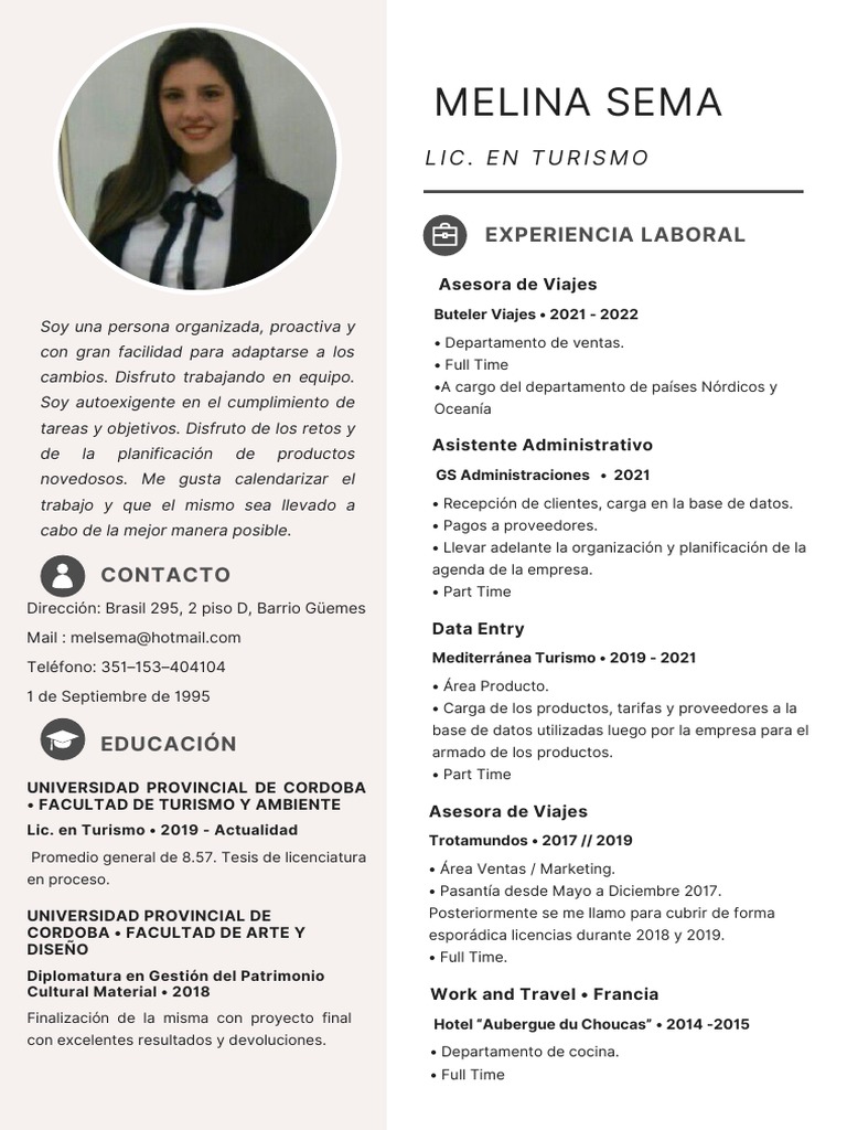Curriculum Vitae Melina Sema 1685677895 | PDF | Turismo