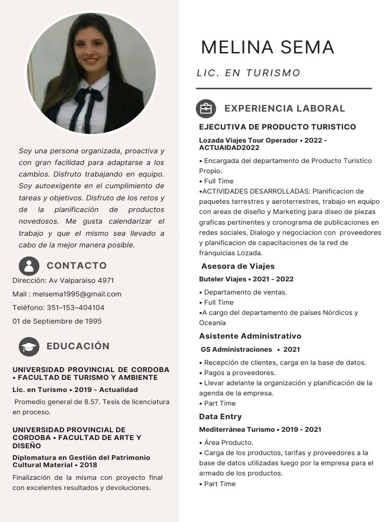 Curriculum Vitae - Melina Sema | PDF | Turismo | Planificación
