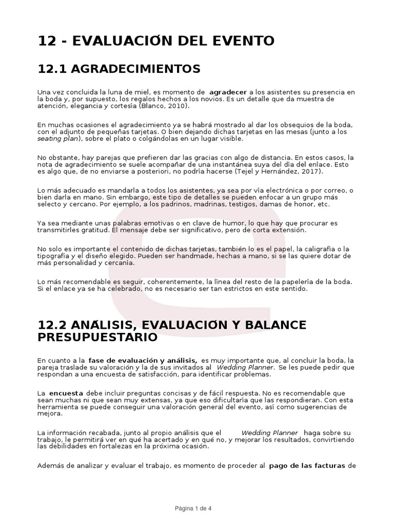 12 Evaluacio N Del Evento | PDF | Boda