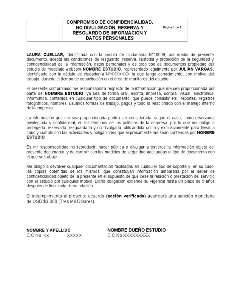 Acta de Acuerdo de Confidencialidad | PDF