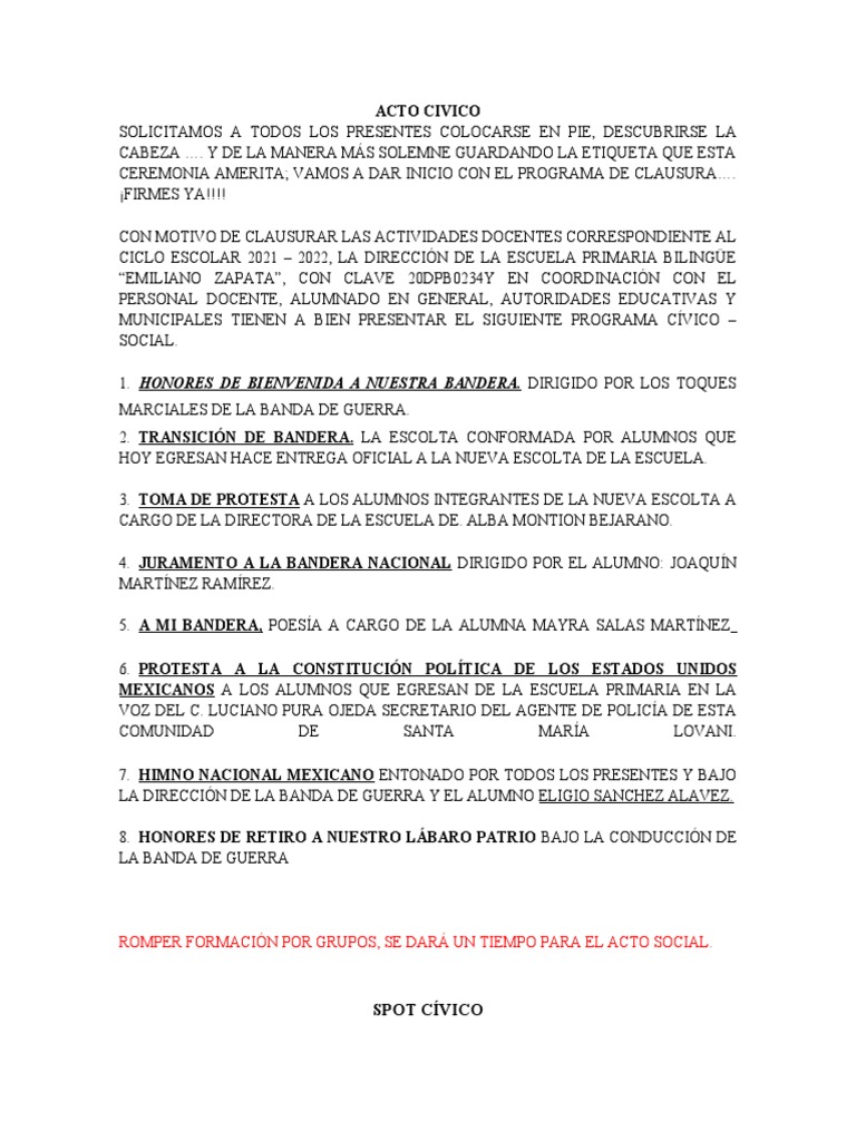 Programa de Clausura | PDF | Educación primaria