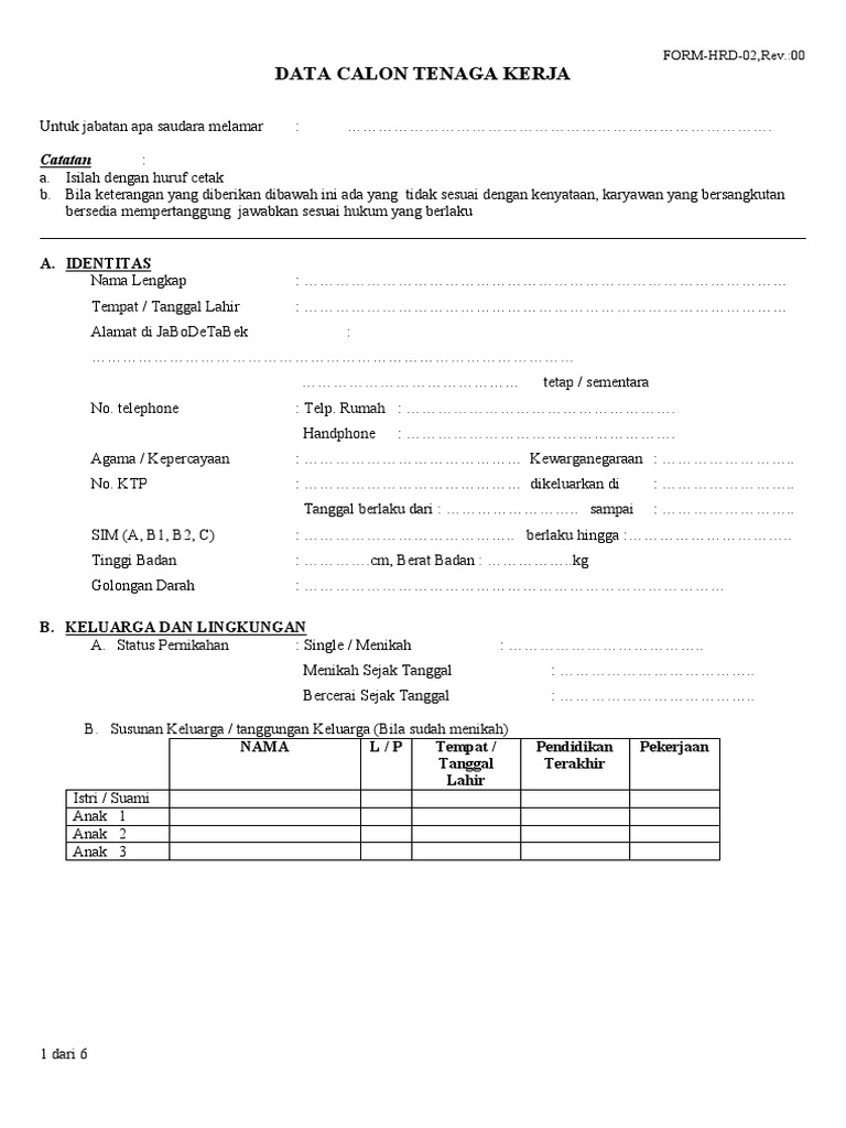 FORM-HRD-02 Data Calon Tenaga Kerja | PDF
