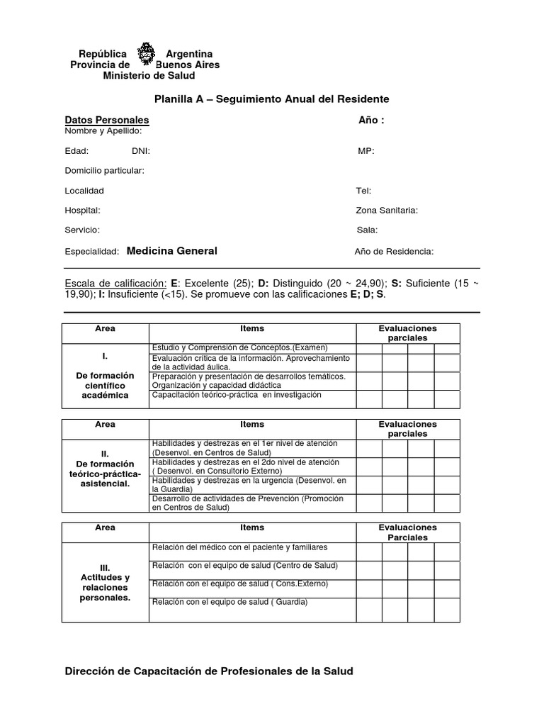 PLANILLAS A, B y C Seguimiento Anual Del Residente | PDF | Hospital | Cuidado de la salud