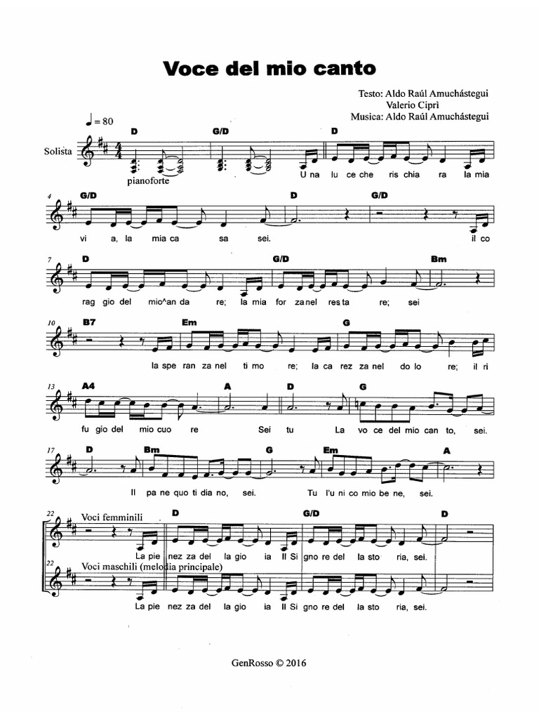 Voce Del Mio Canto (Spartito) | PDF