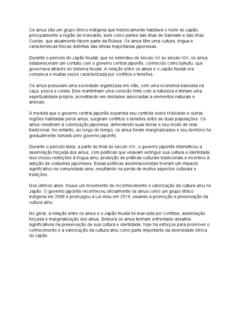 Os Povos Ainu e Sua Relação Com o Japão Feudal | PDF