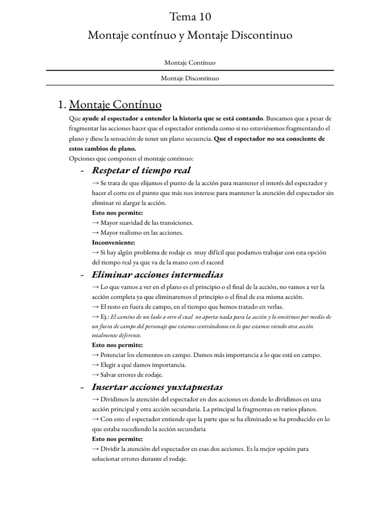 Tema 10 - Montaje Contínuo y Montaje Discontinuo | PDF | Arte