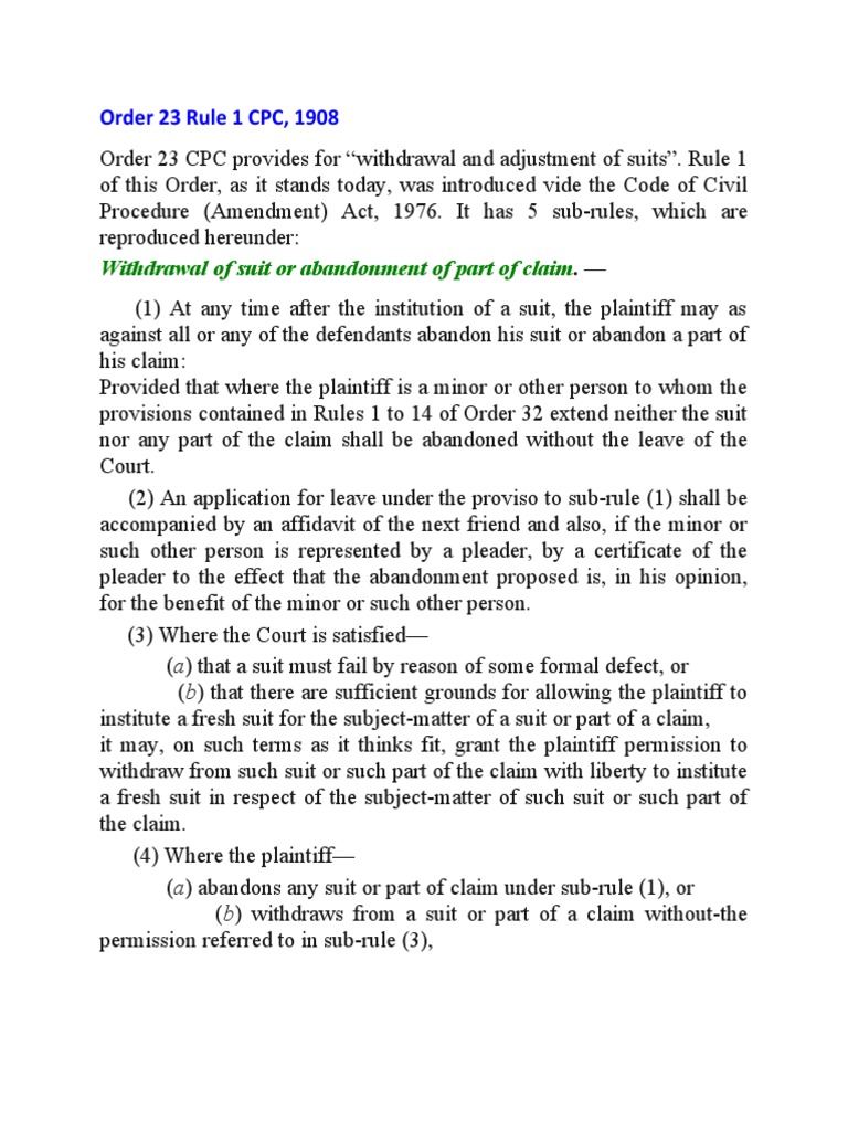 cpc order 23 rule 1 cpc 1908 | PDF | Lawsuit | Government