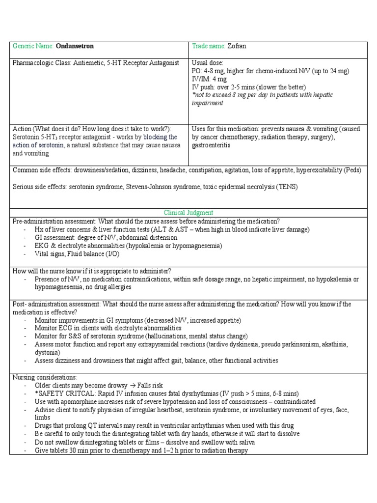 Ondansetron Medication Card | PDF | Pharmacology | Health Care
