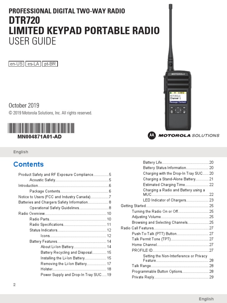 DTR720 Limited Keypad Portable Radio User Guide | PDF | Rechargeable ...