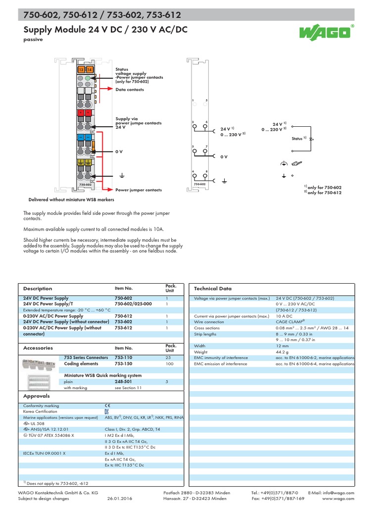WAGO 750-602 24V DC Power Supply Ñ Q Ò Õ Data Sheet | PDF | Power ...