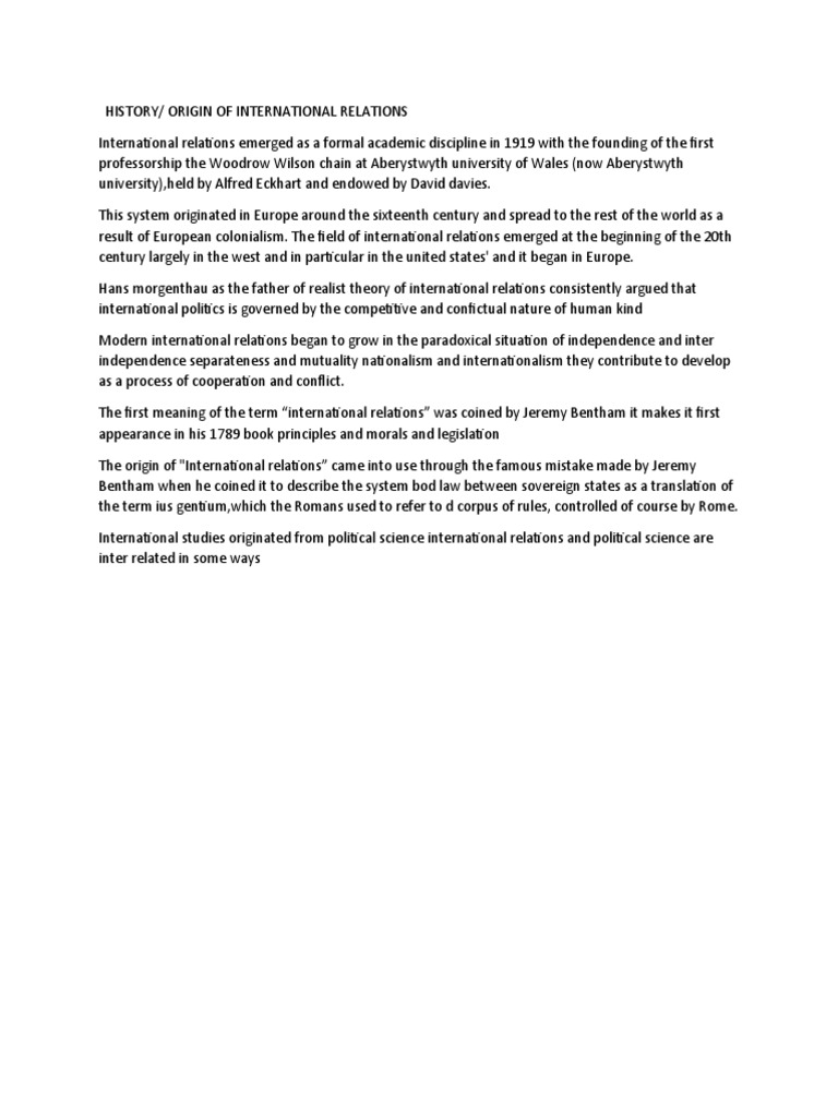 Origin of International Relations | PDF | History