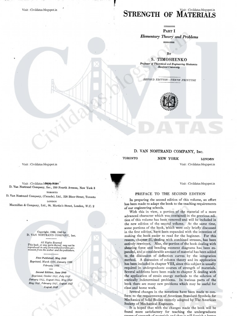 Strength of Materials Parts I and II by Timoshenko - by Civildatas - Blogspot.in | PDF