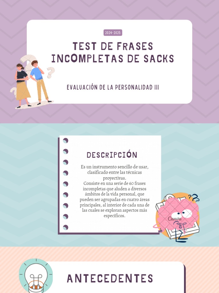 Test de Frases Incompletas de Sacks Diapositivas | PDF | Las emociones ...