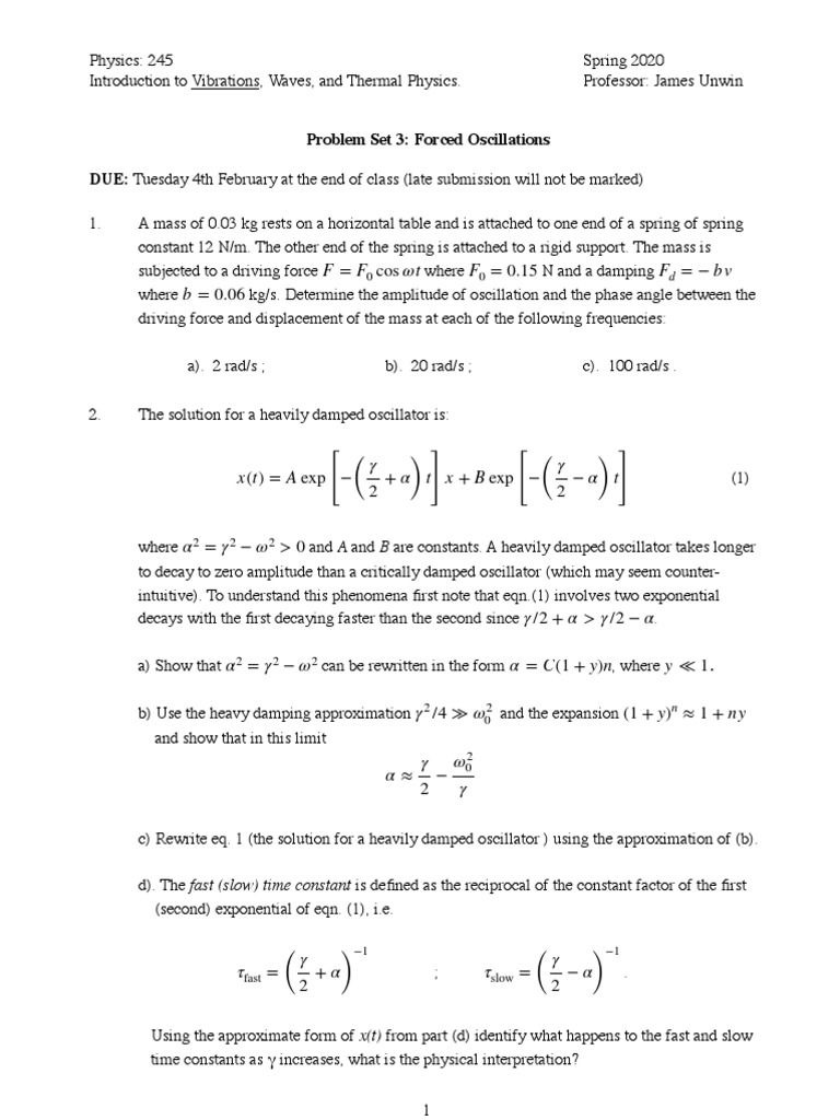 F F F F B 0 06 Cos ωt 0 15 − Bv Pdf Oscillation Damping