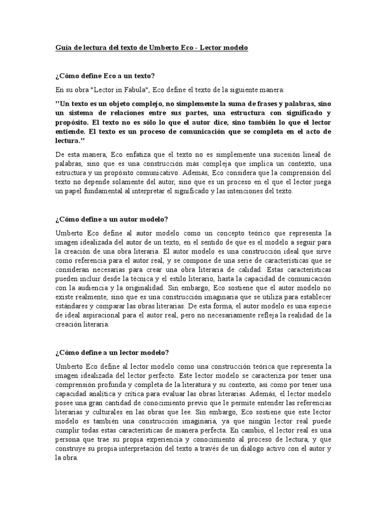 Guía de Lectura Del Texto de Umberto Eco | PDF | Autor | Escritores