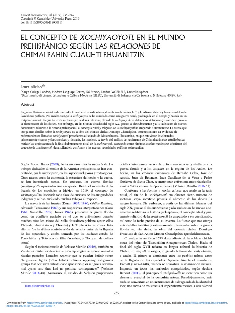 El Concepto de Xochiyaoyotl en El Mundo Prehispanico Segun Las ...