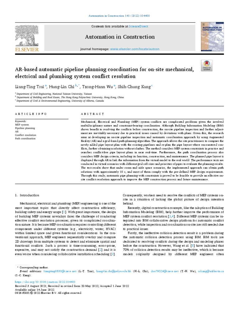 AR-Based Automatic Pipeline Planning | PDF | Building Information ...