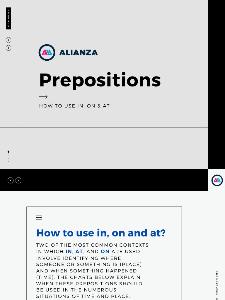 Prepositions IN, ON, AT | PDF | Linguistics