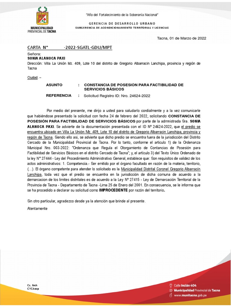 ID 24624-2022 CARTA IMPROCEDENTE | PDF | Gobierno | Justicia