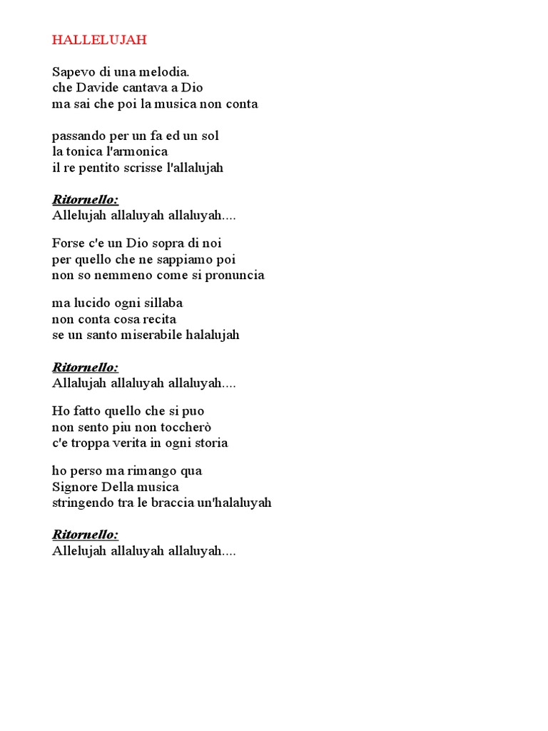 Hallelujah (Italiano) (Testo) | PDF