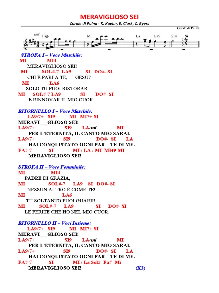 Meraviglioso Sei - Accordi | PDF