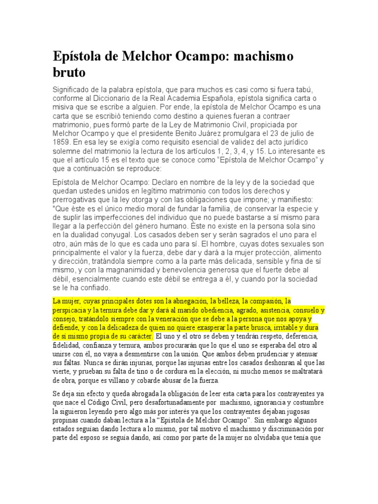 Epístola de Melchor Ocampo | PDF | Matrimonio | Esposa