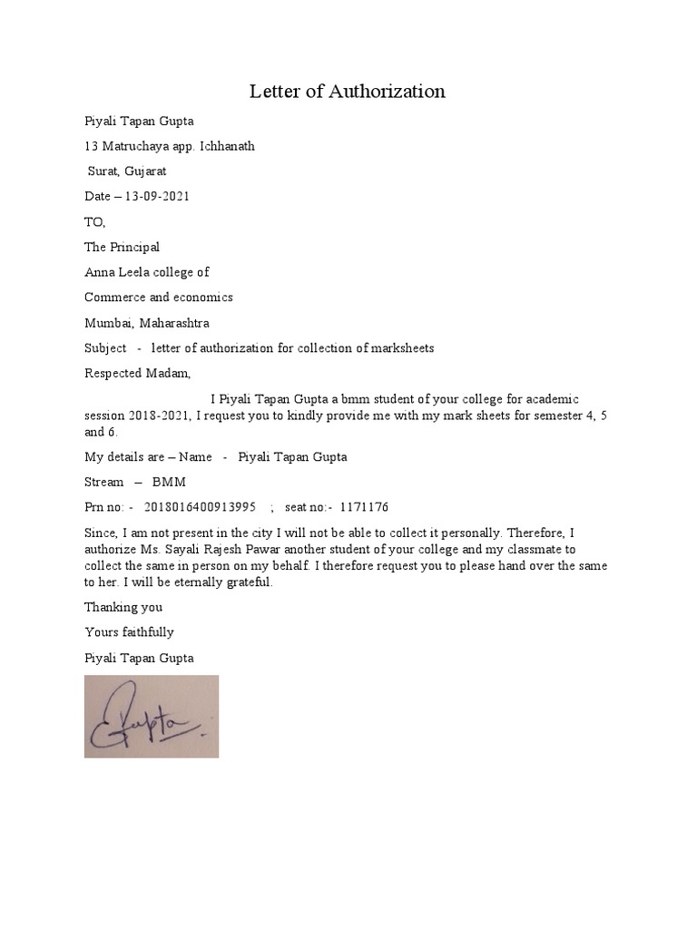 Letter of Authorization | PDF