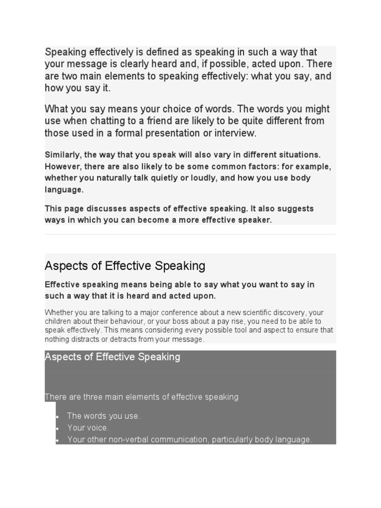 Effective Speaking | PDF | Nonverbal Communication | Communication