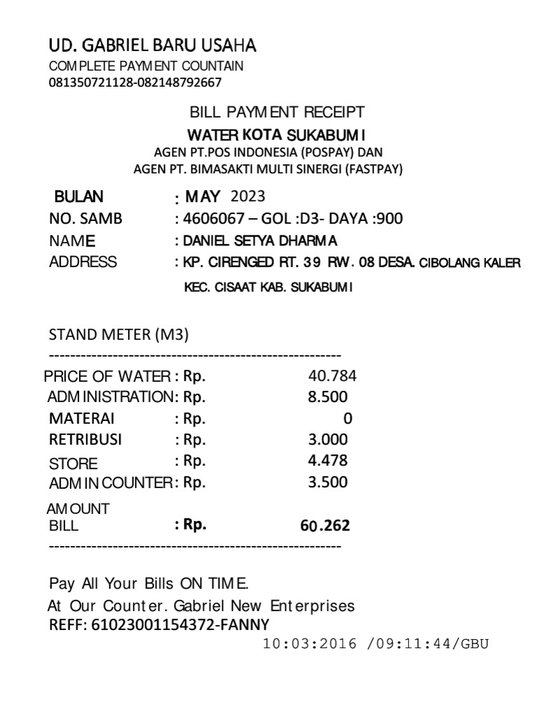 Water Bill Payment Receipt Summary | PDF | Indonesian Rupiah ...
