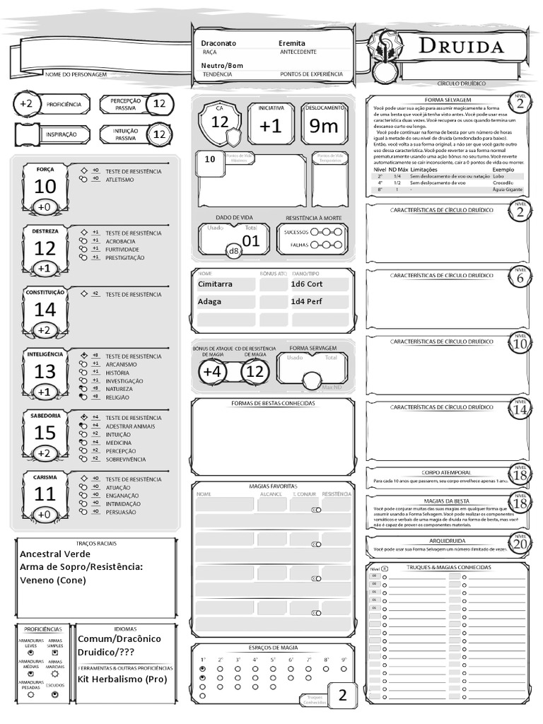 Ficha - Druída - Editável | PDF
