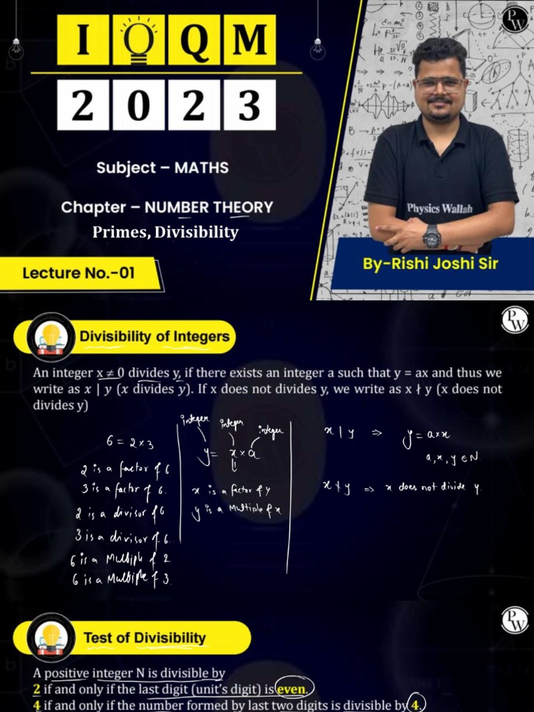 Number Theory 01 - Class Notes - (IOQM 2023) | PDF