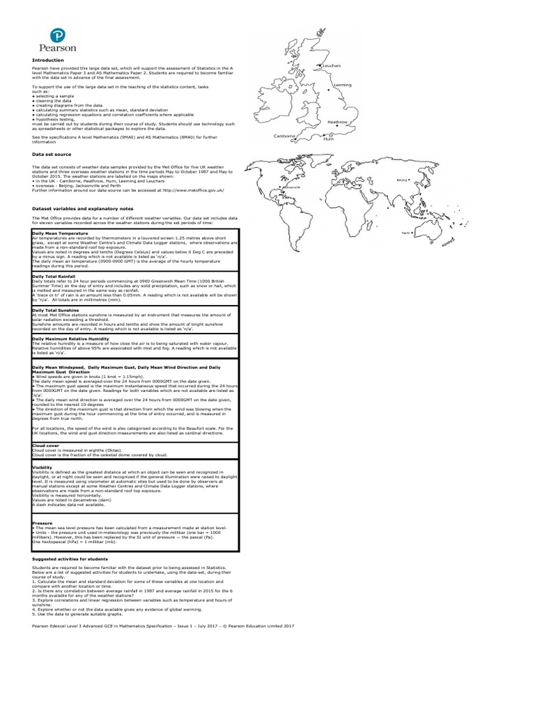 Pearson Edexcel GCE As and AL Mathematics Data Set - Issue 1 (1) .Xls ...