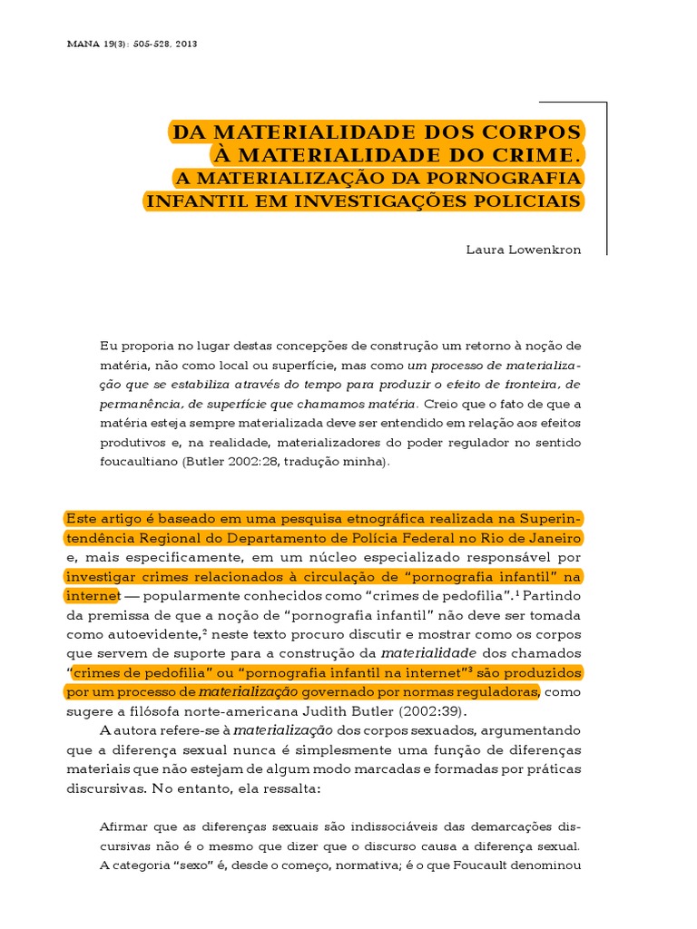 Da Materialidade Dos Corpos | PDF | Adolescência | Pornografia infantil