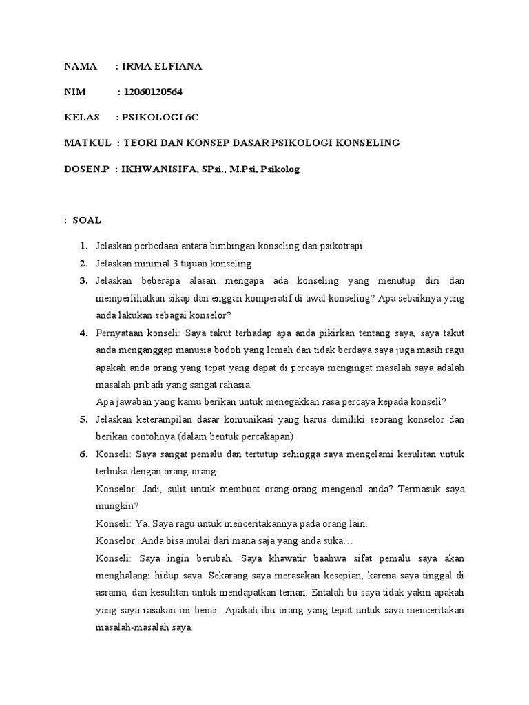 Irma Elfiana Tugas Psi - Konseling | PDF