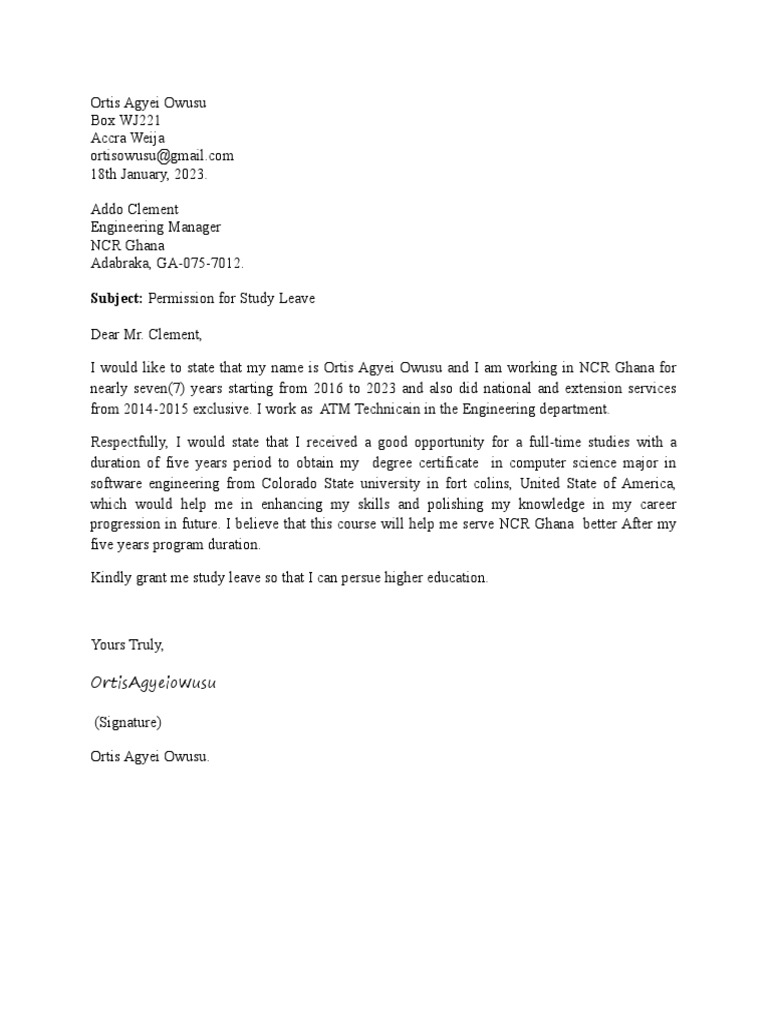 Letter Study Leave | PDF